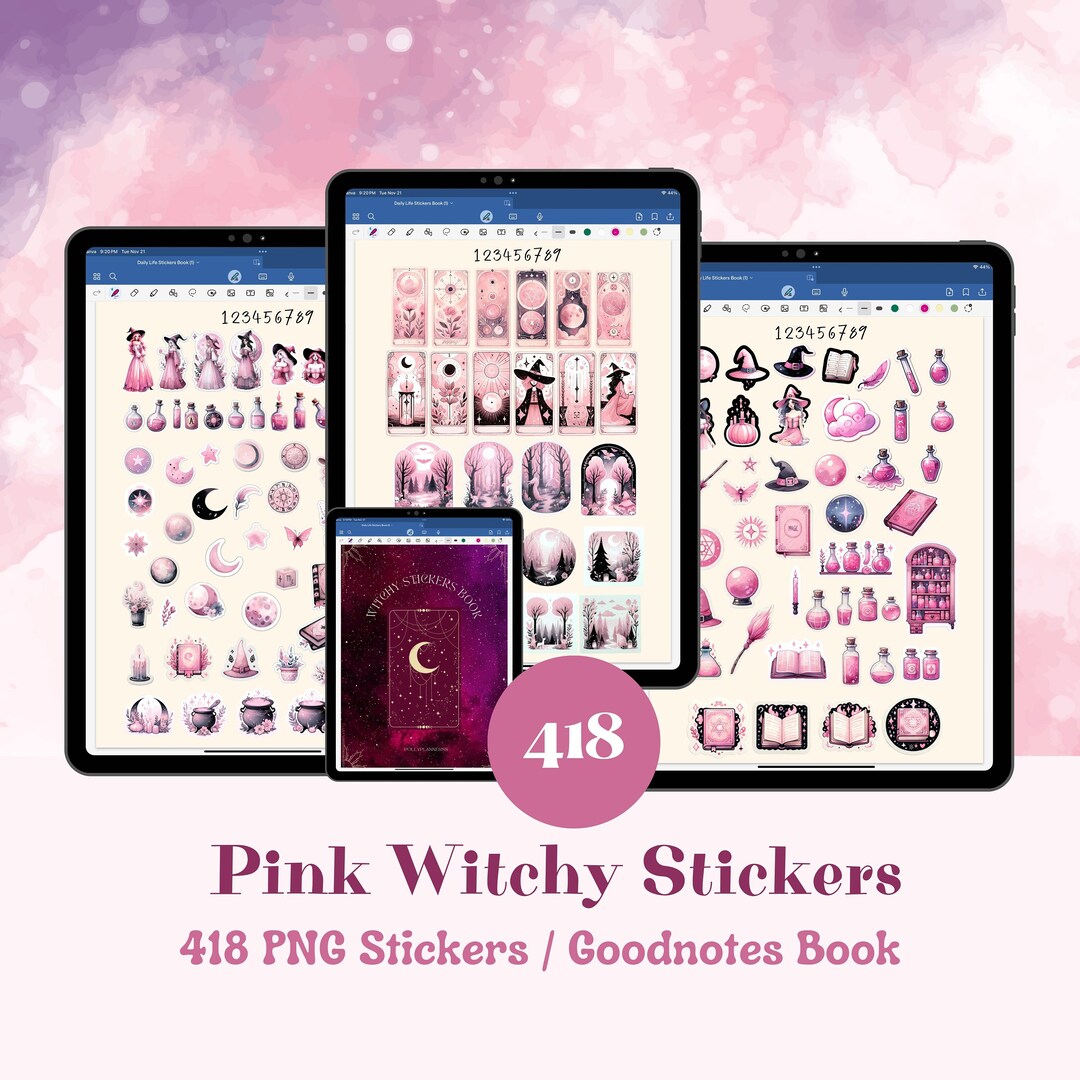 Pink Witchy Digital Sticker Pack, Spiritual Stickers for Witchy Planner ...