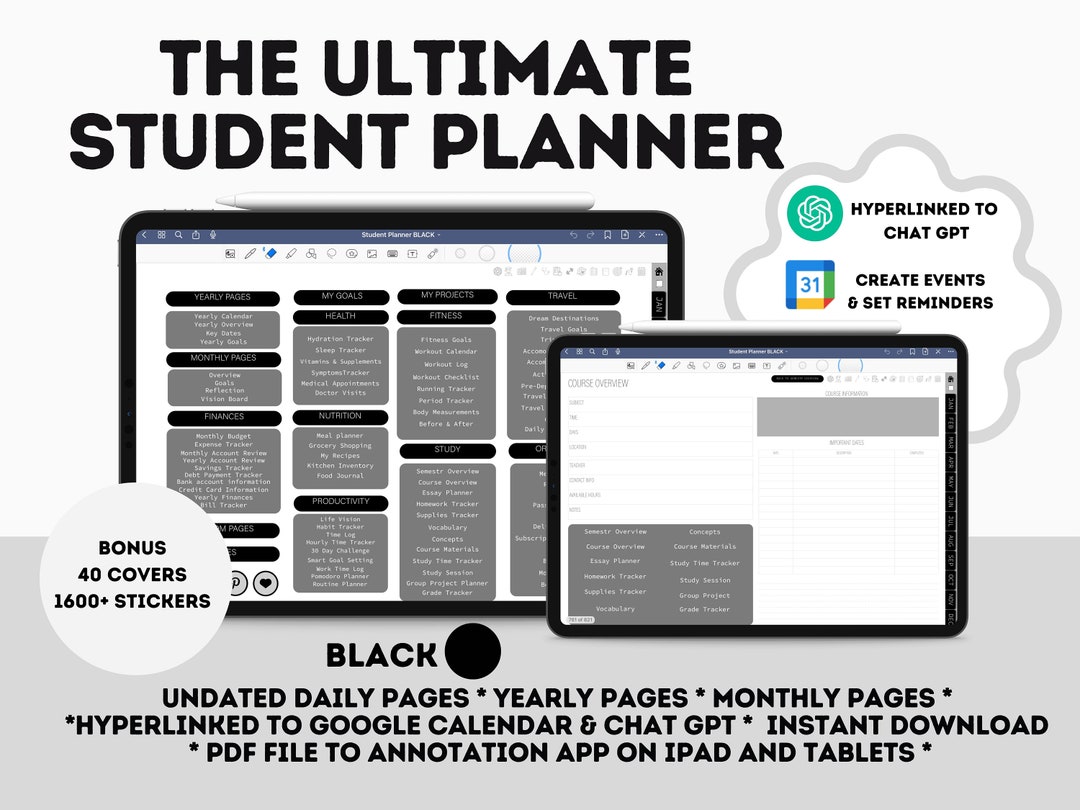 Digital Study Planner Template,home School Assignment Tracker,digital ...