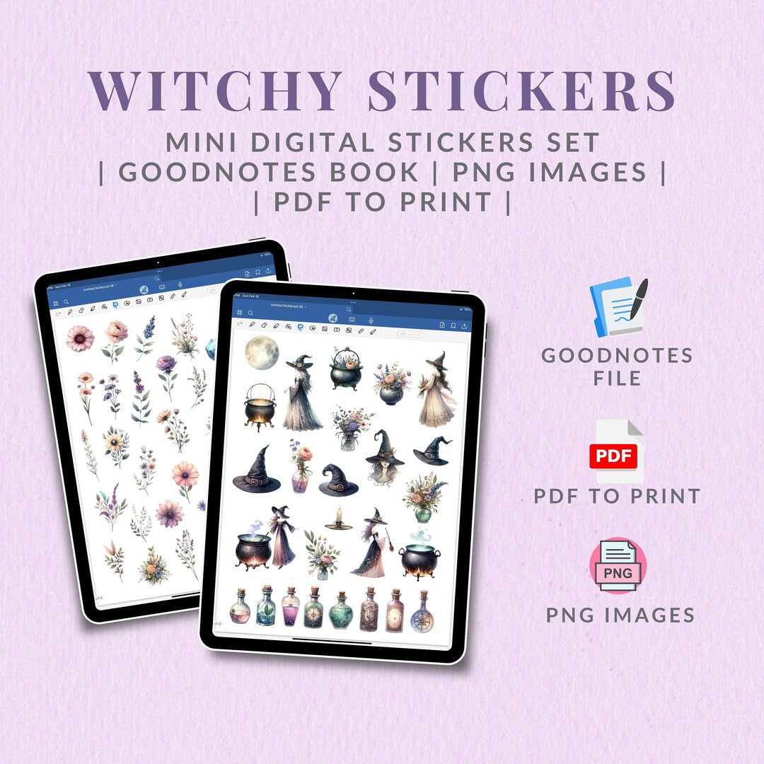 Witchy Digital Sticker Pack, Printable Spiritual Stickers for Witchy ...
