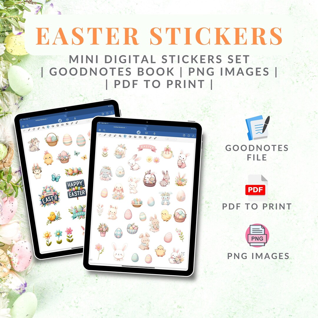 Digital Easter Stickers, Spring Printable Onenote Stickers, Easter ...
