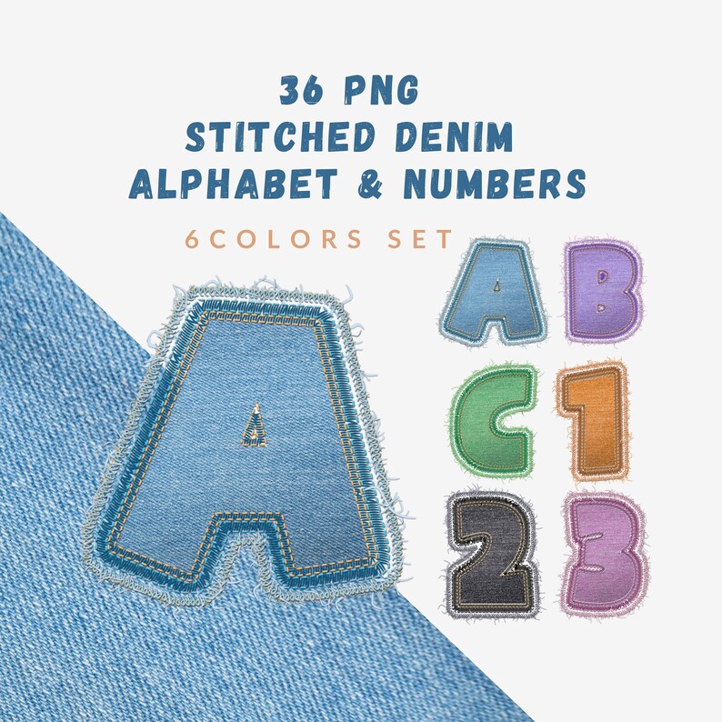 Faux Embroidery Denim PNG Alphabet and Numbers, Denim Jeans Alpha for ...