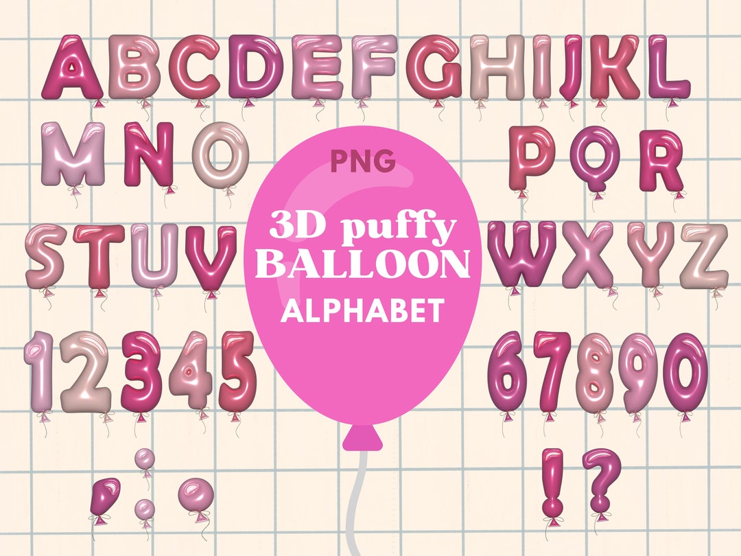 3D Puffy Pink Balloon Alphabet Letters and Numbers, 3D Inflated Letters ...