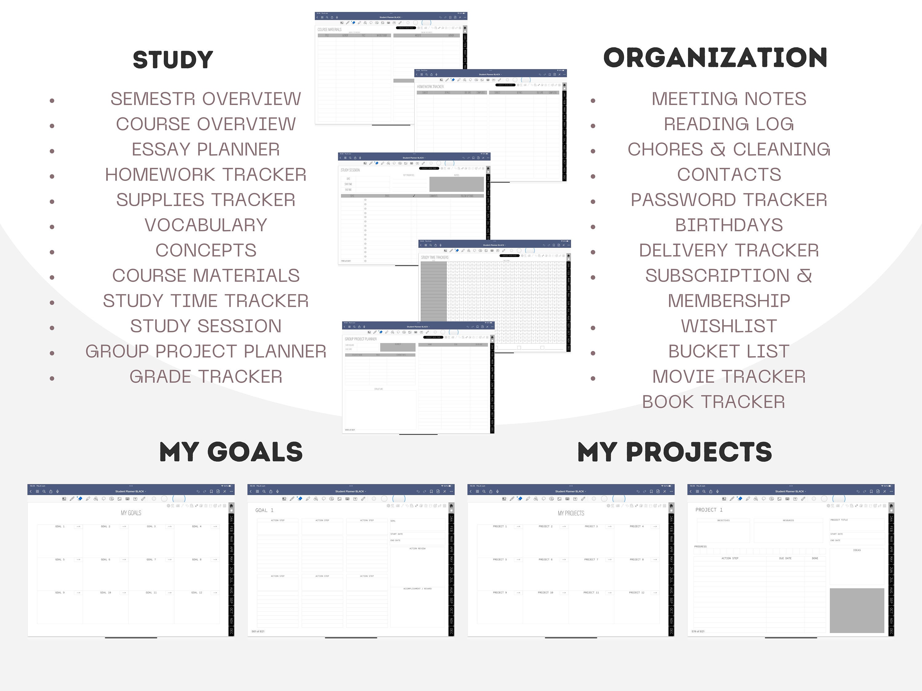 Digital Study Planner Templatehome School Assignment - Etsy
