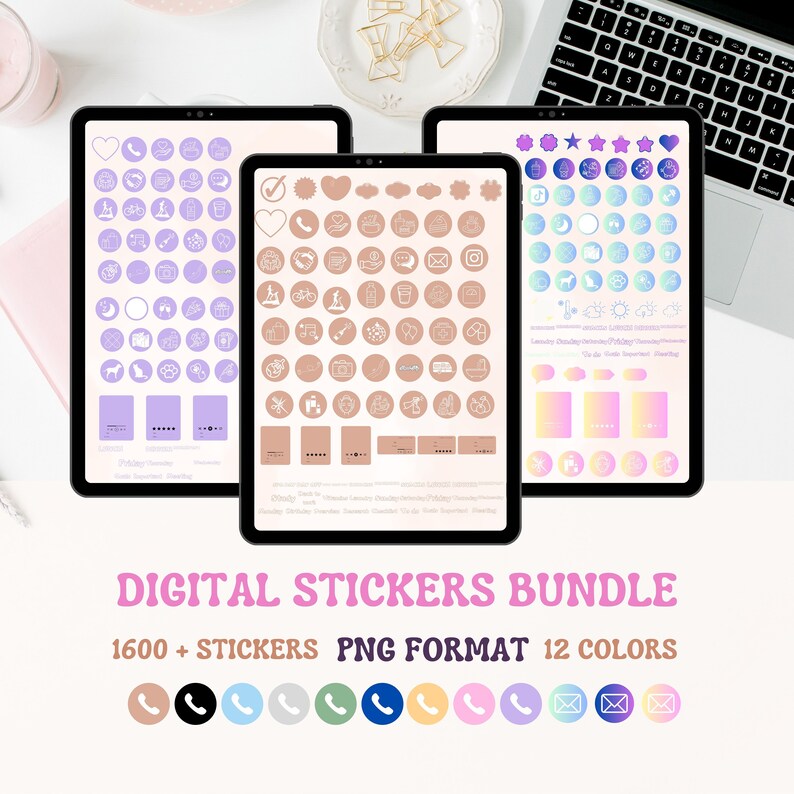 Digital Sticker Bundle, PNG Files for Digital Planner, Digital Icon ...
