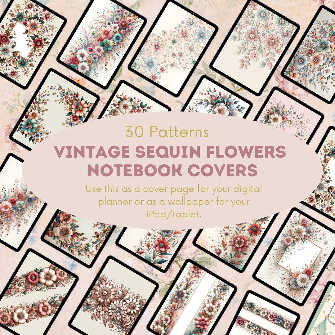 Floral Retro Digital Diary Cover, Shimmering Sequins Aesthetic Bullet ...