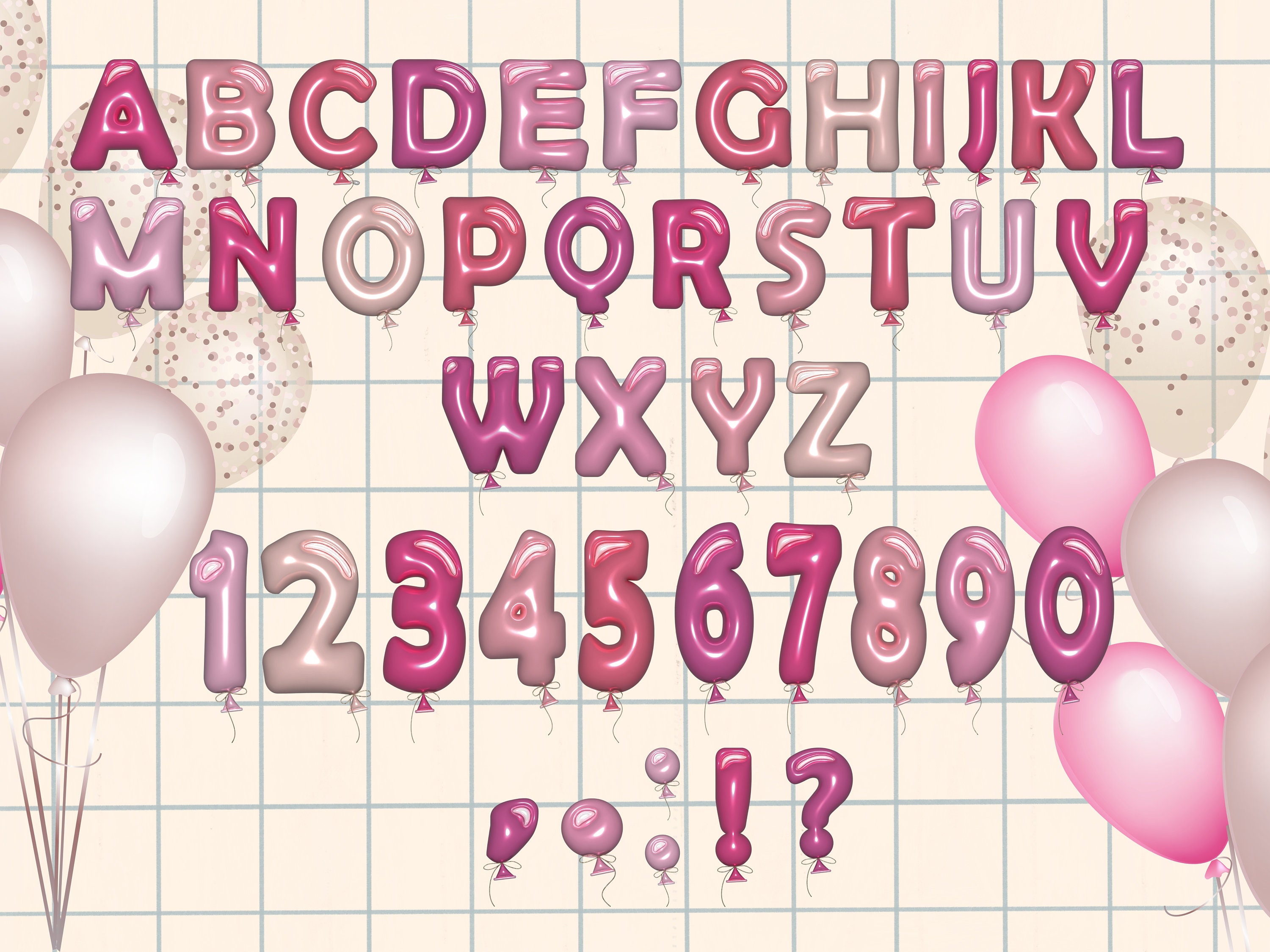 3D Puffy Pink Balloon Alphabet Letters and Numbers, 3D Inflated Letters ...
