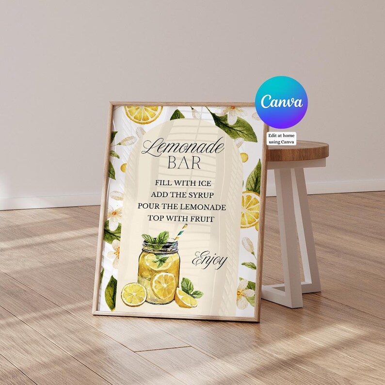 Editable Lemonade Bar Sign Template, Canva Drink Station, Wedding ...