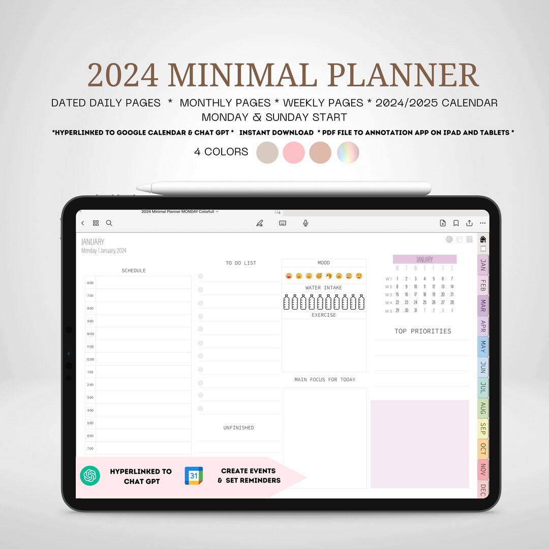 2024 Minimalist Dated Planner, Monthly & Weekly Goodnotes Planner, iPad ...