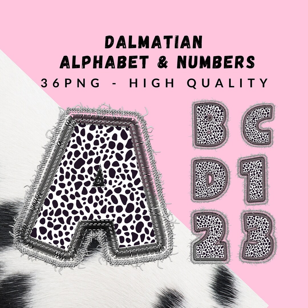 Faux Embroidery PNG Dalmatian Alphabet and Numbers, Dalmatian Letters ...