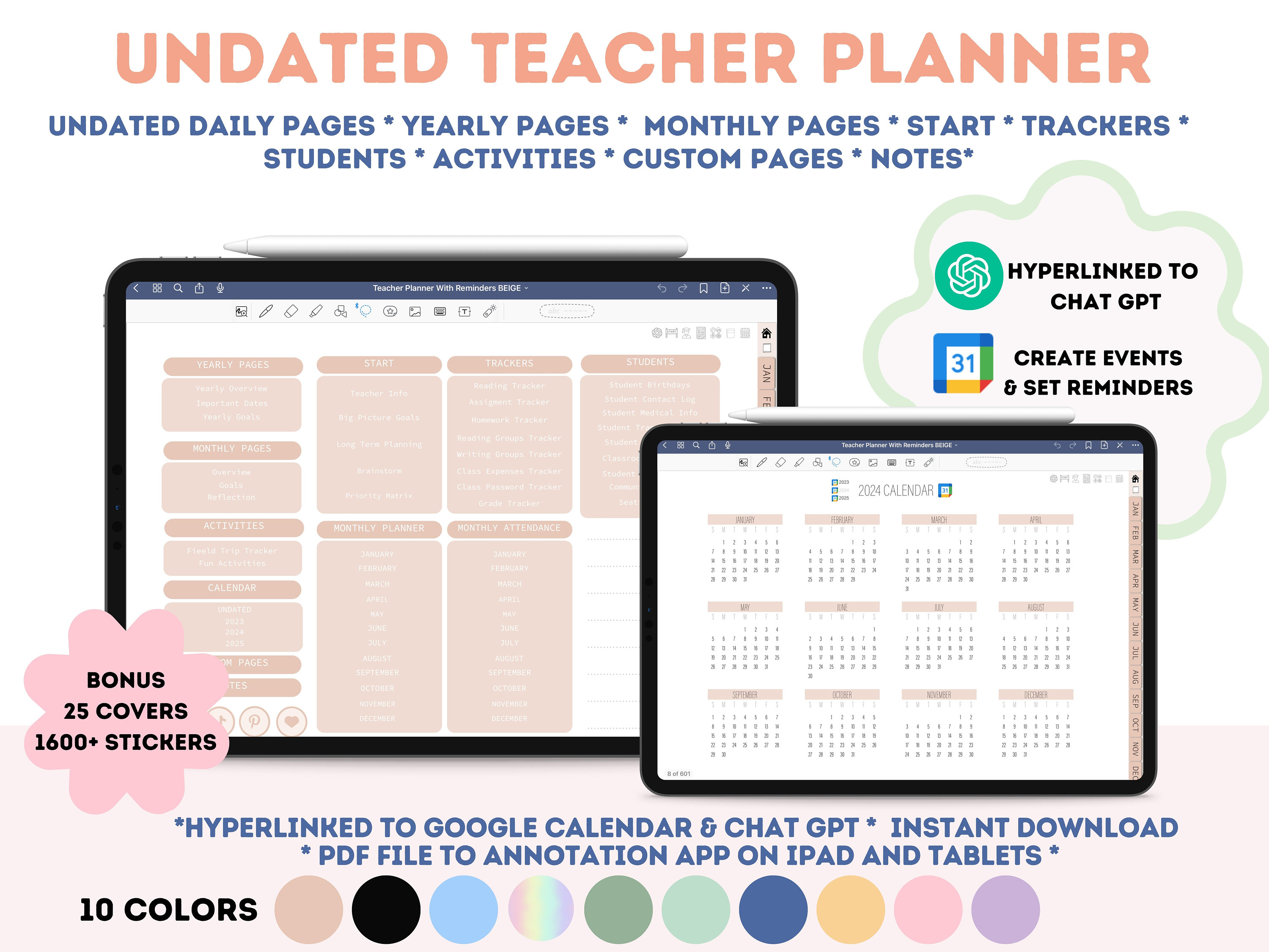Teacher Digital Planner Goodnotes Teacher Notepad Undated Lesson ...