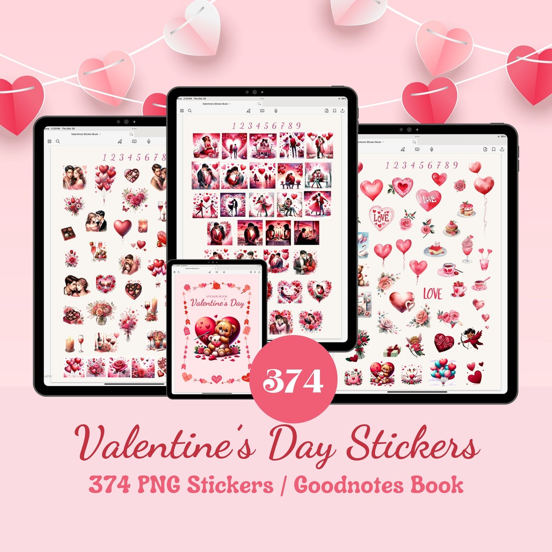 Valentine's Day Digital Sticker Book, Pink Valentines Stickers for ...