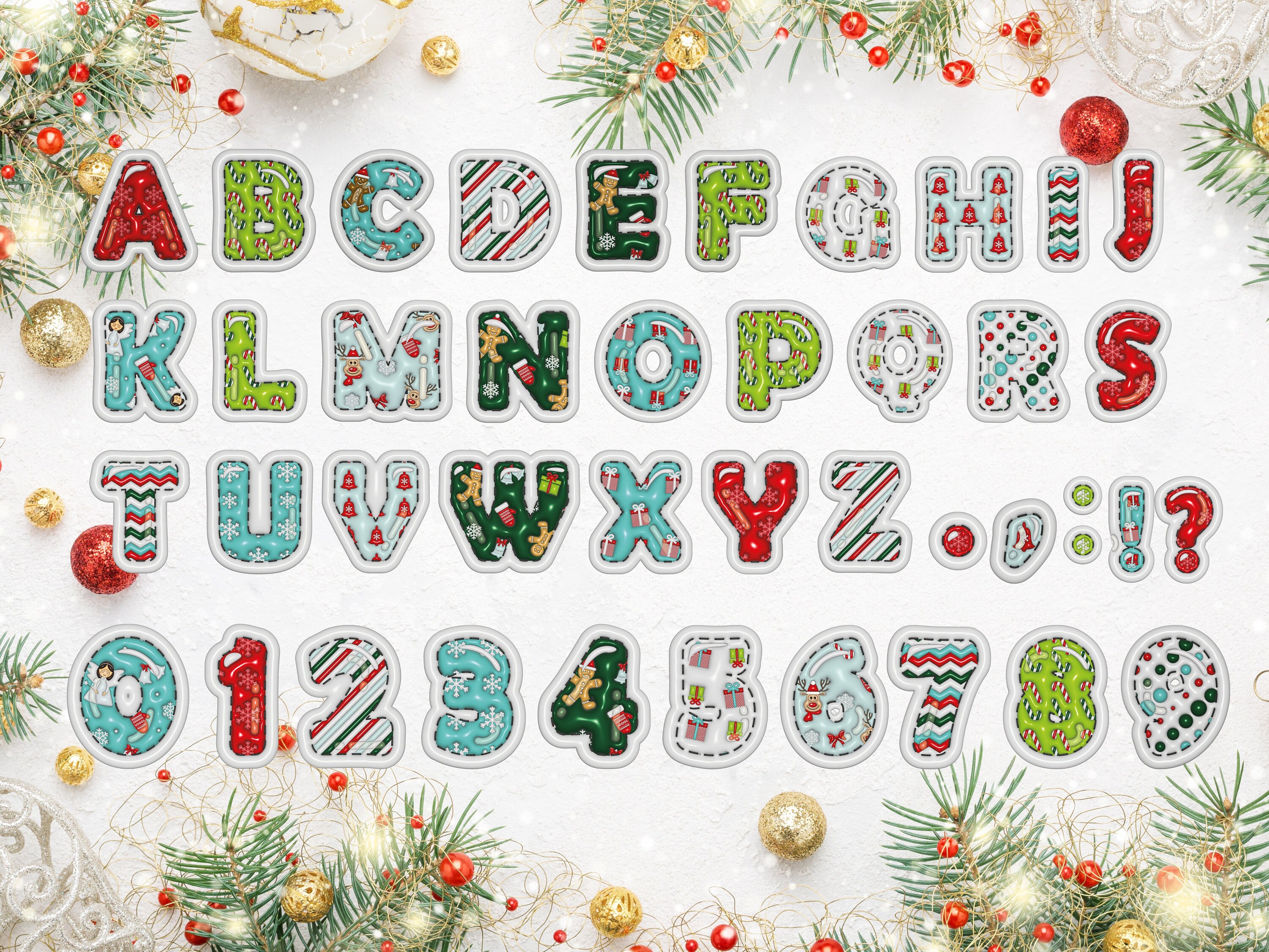 Christmas Alphabet PNG , 3D Inflated Letters, PNG Bundle, Balloon ...