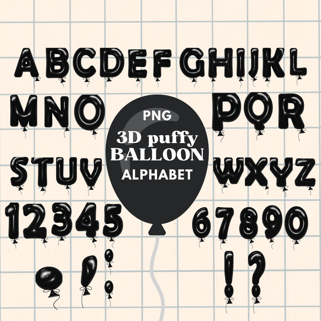 Bubble Puff Black Alphabet Letters and Numbers, 3D Inflated Letters ...