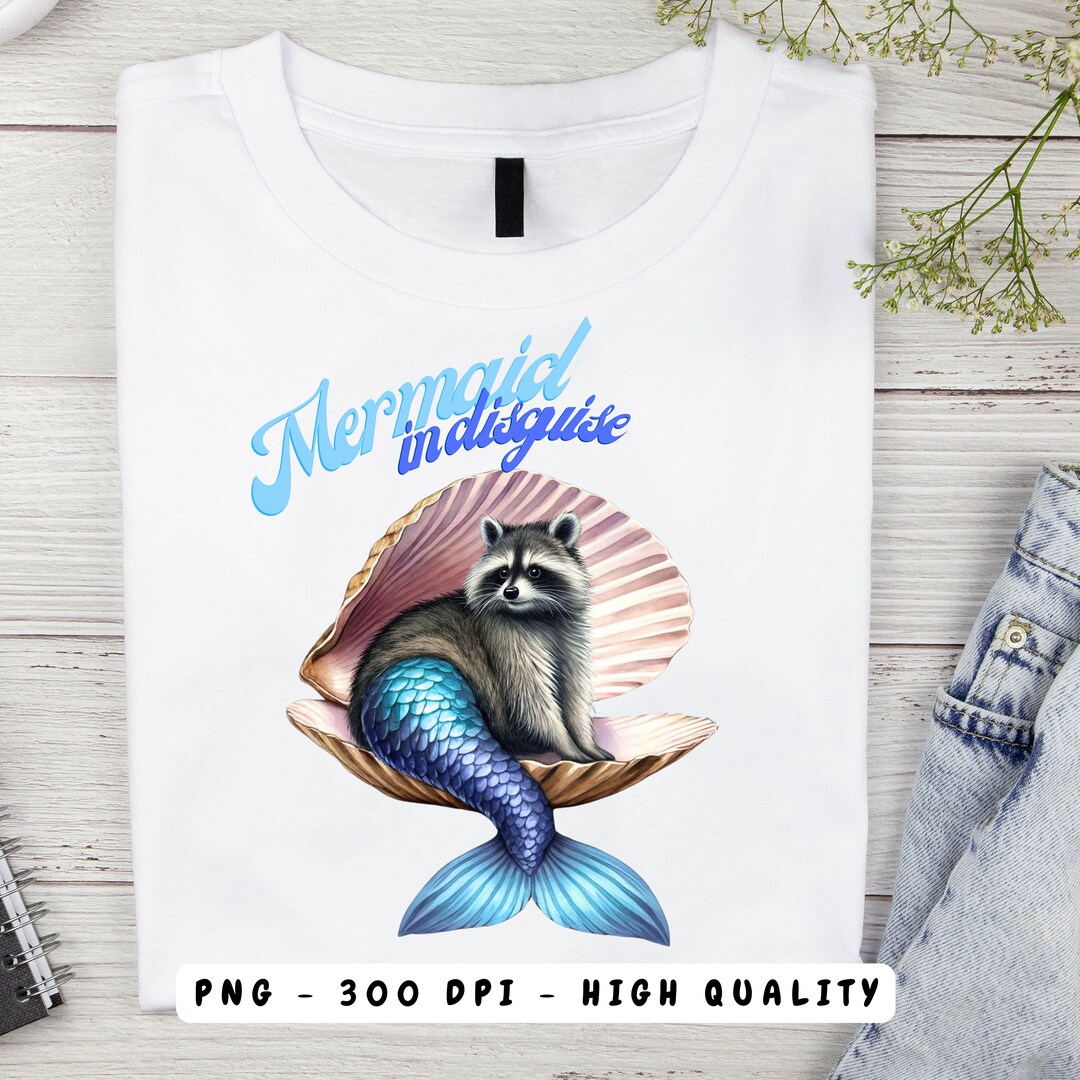 Mermaid Raccoon Png Funny Beach Design Feral Girl Summer Png Mermaid in ...