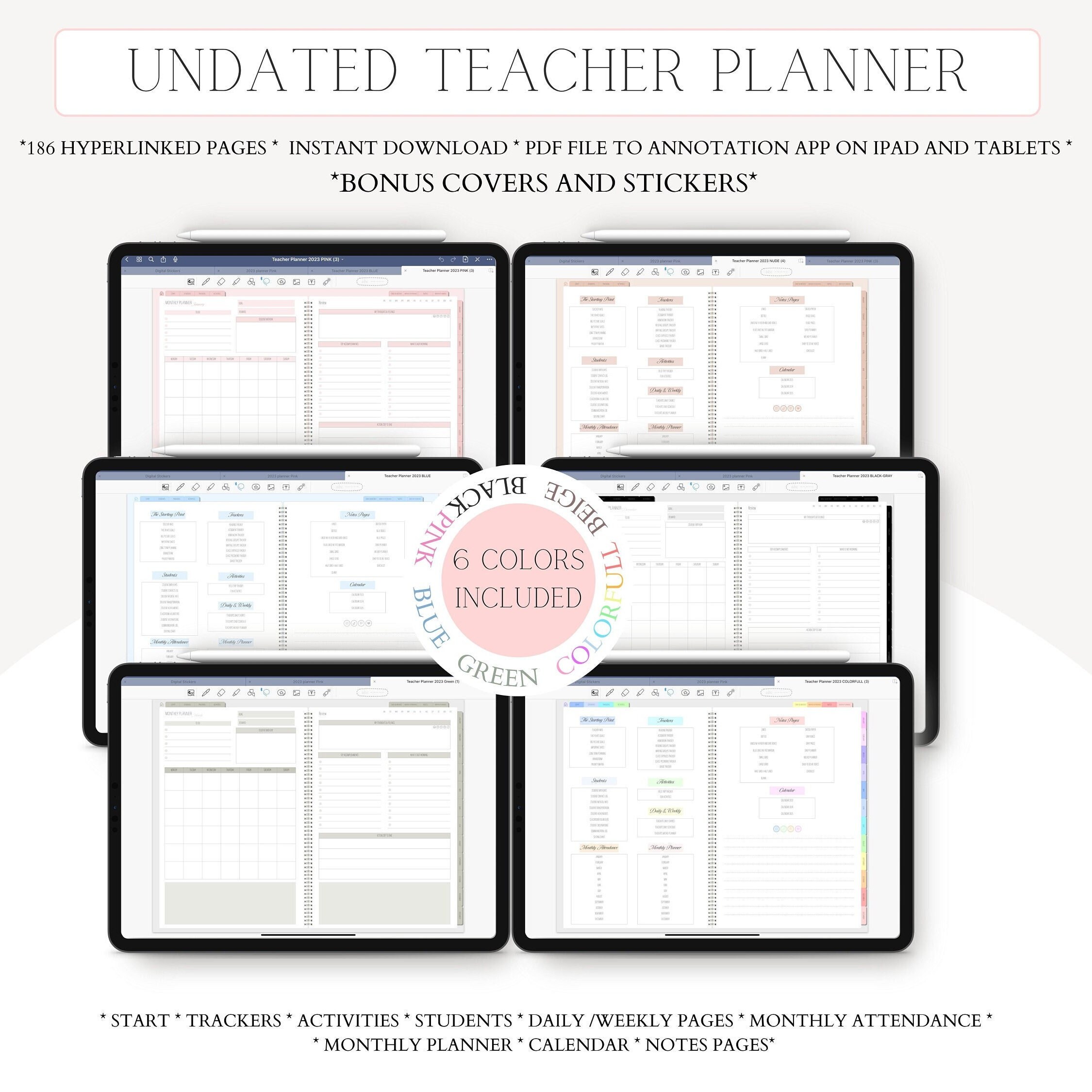 Undated Teacher Digital Planner Teacher Goodnotes Lesson - Etsy
