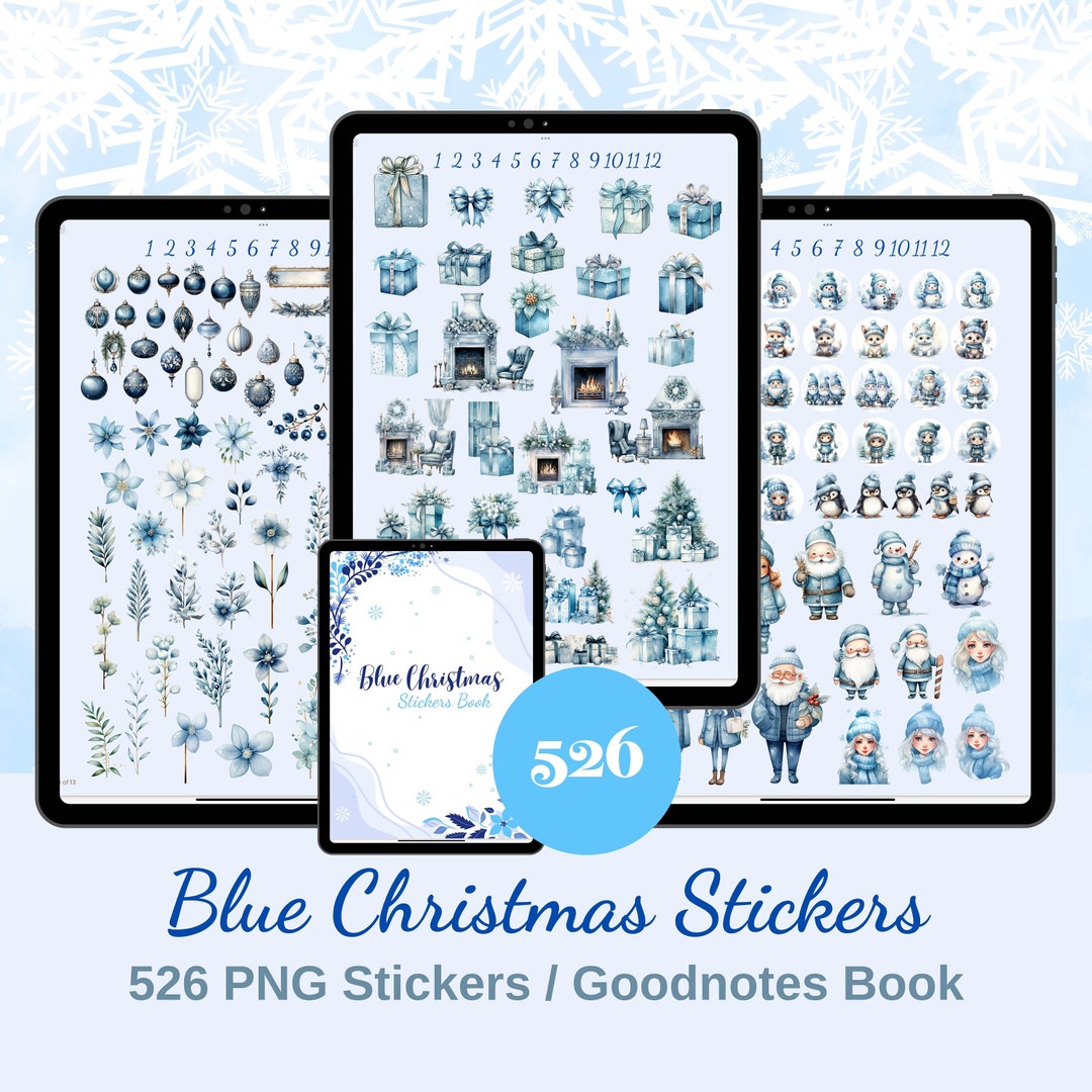 Icy Blue Christmas Digital Sticker Book, Gnome Stickers for Christmas ...
