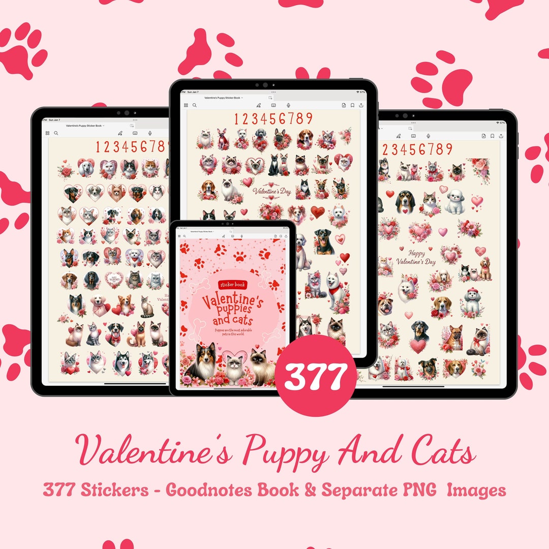 Valentines Day Dog and Cat Sticker Sheet, Valentine's Day Pups for Good ...