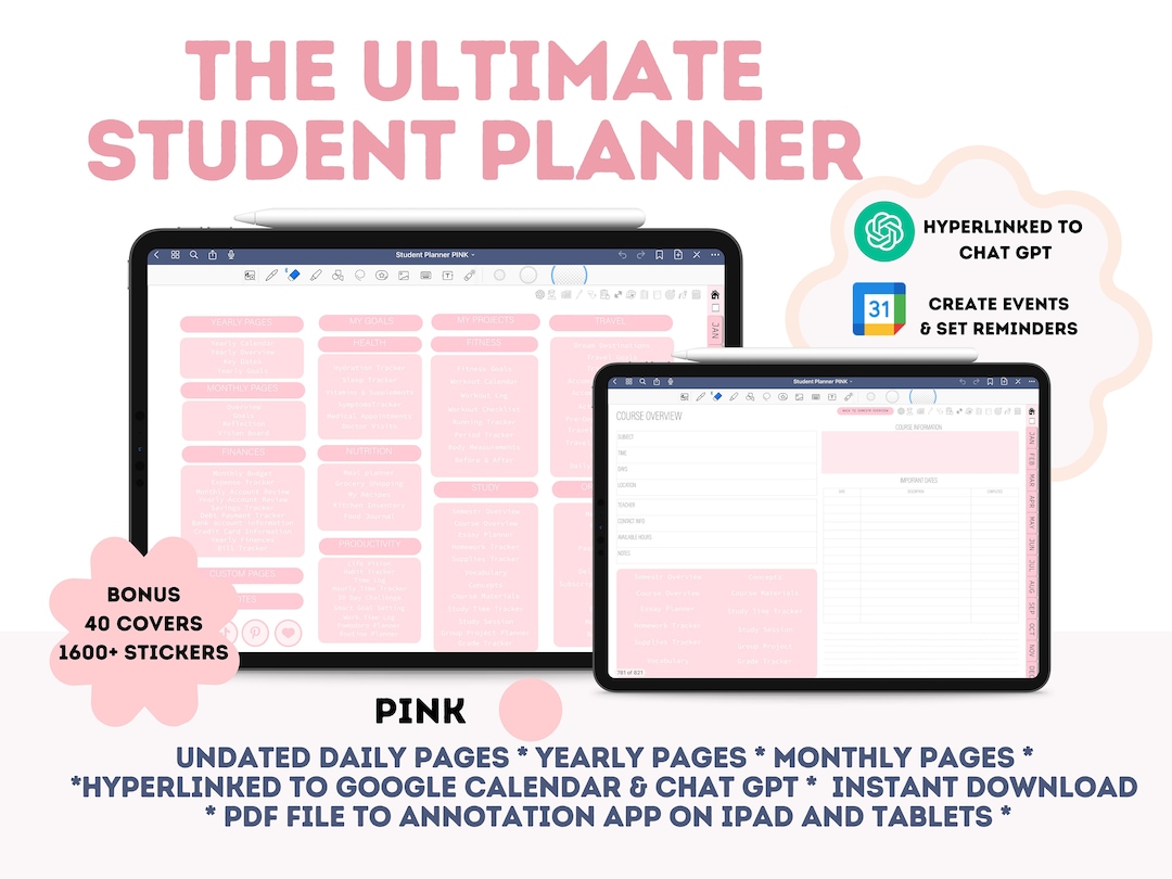 Digital Study Planner Template,home School Assignment Tracker,digital ...