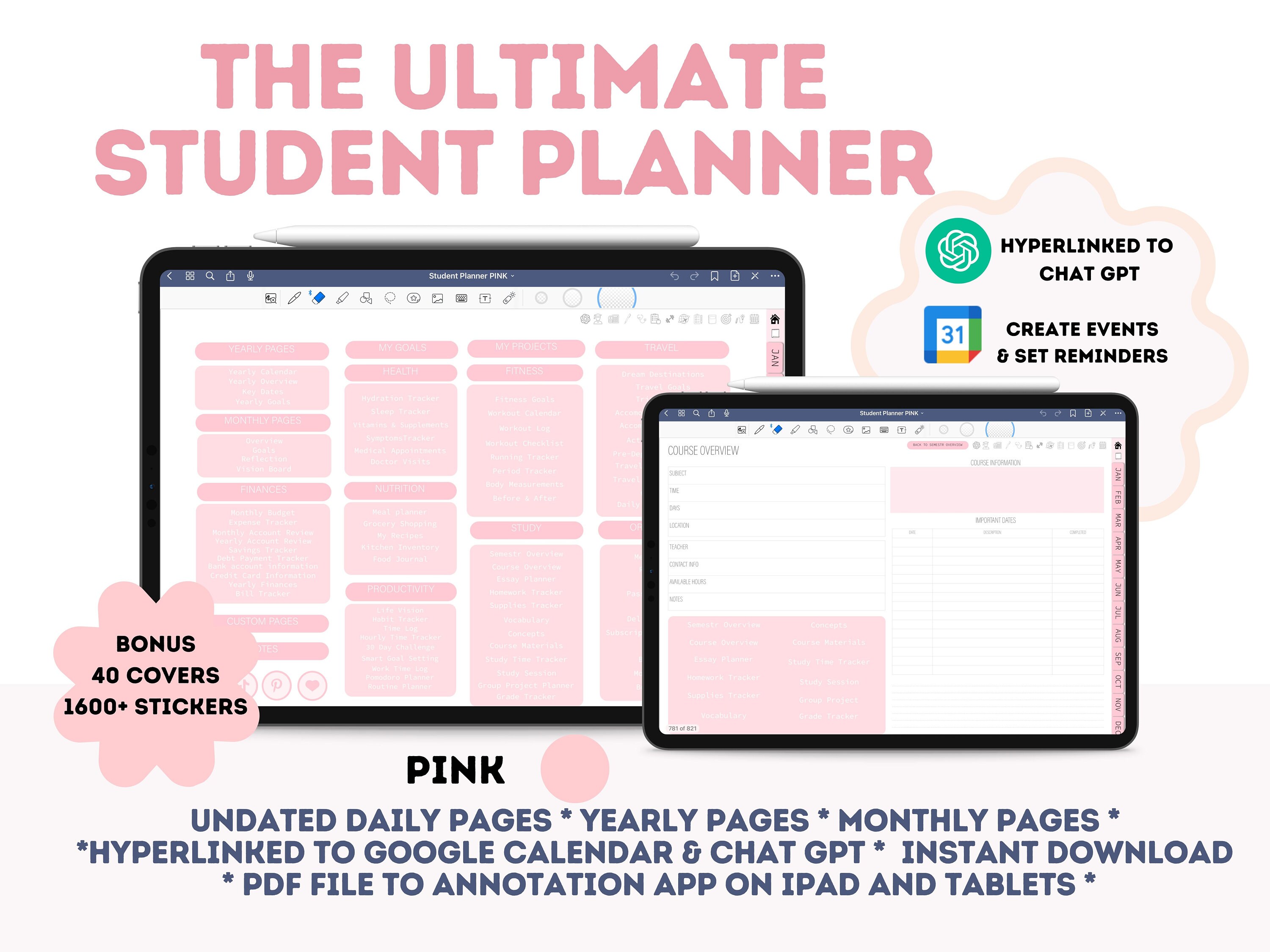 Digital Study Planner Template,home School Assignment Tracker,digital ...