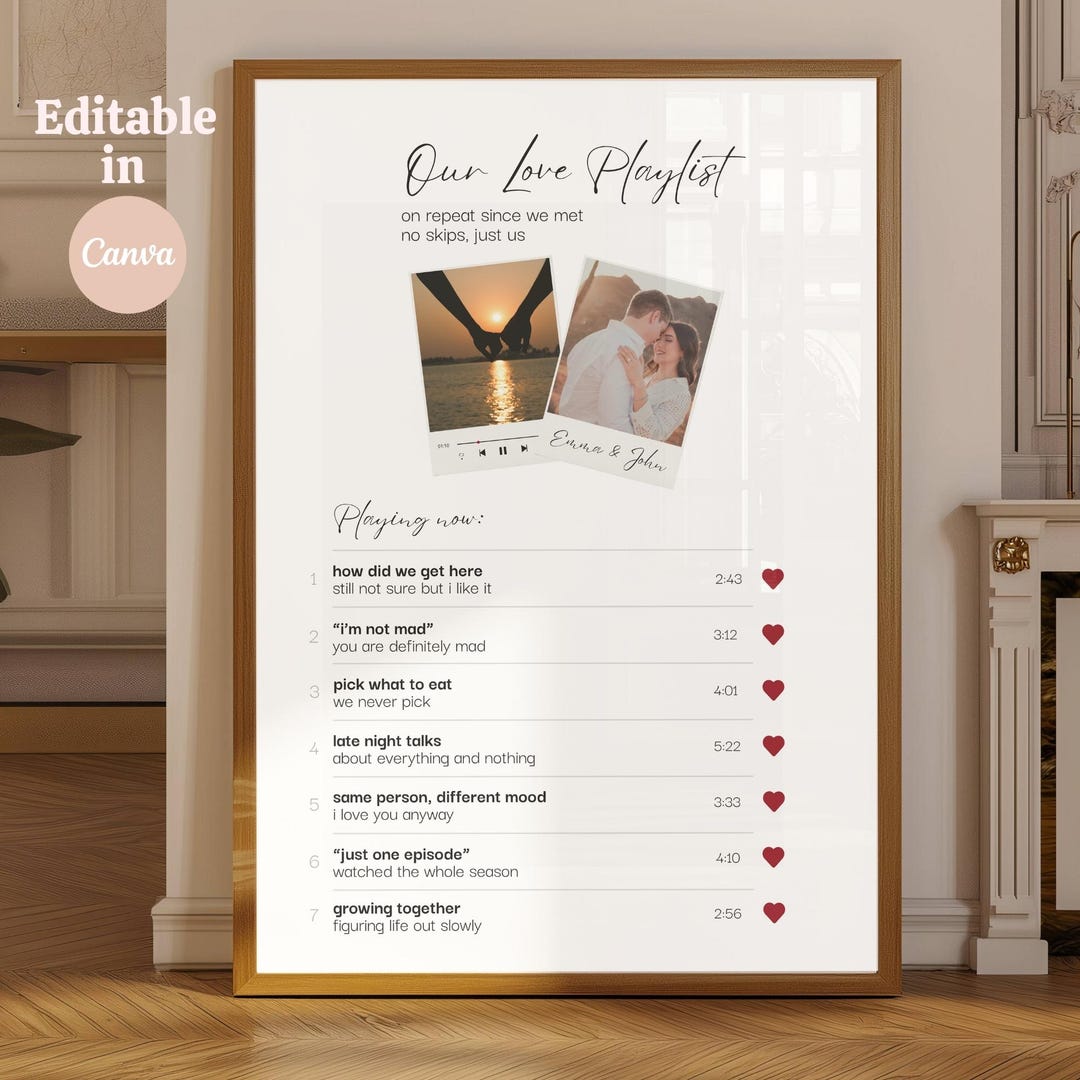Couple Spotify Poster, Custom Love Playlist Printable, Personalized ...