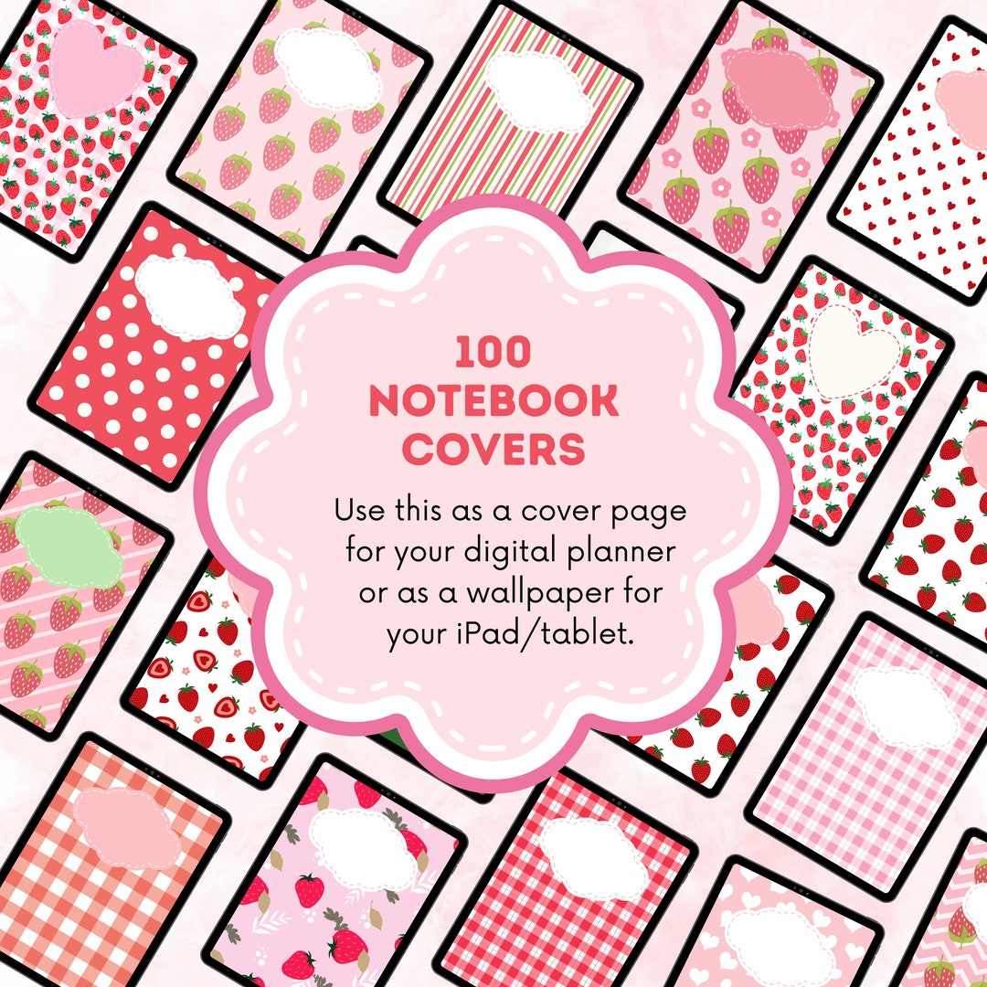 Strawberry Notebook Planner Covers, Pink Strawberries Girly Notebook ...