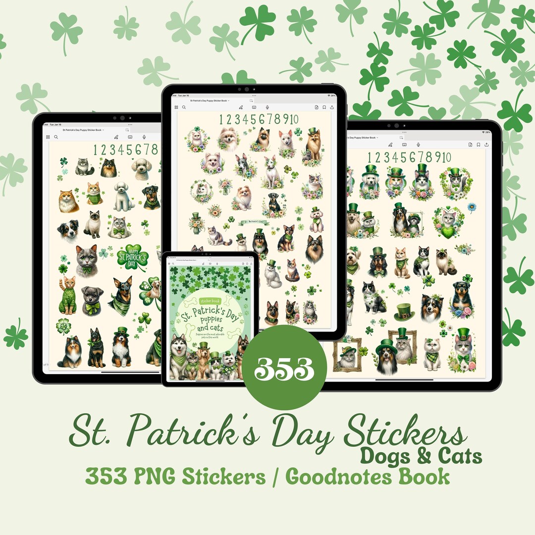 St Patrick's Day Dog and Cat PNG Sticker Sheet, St Paddy's Day Digital ...