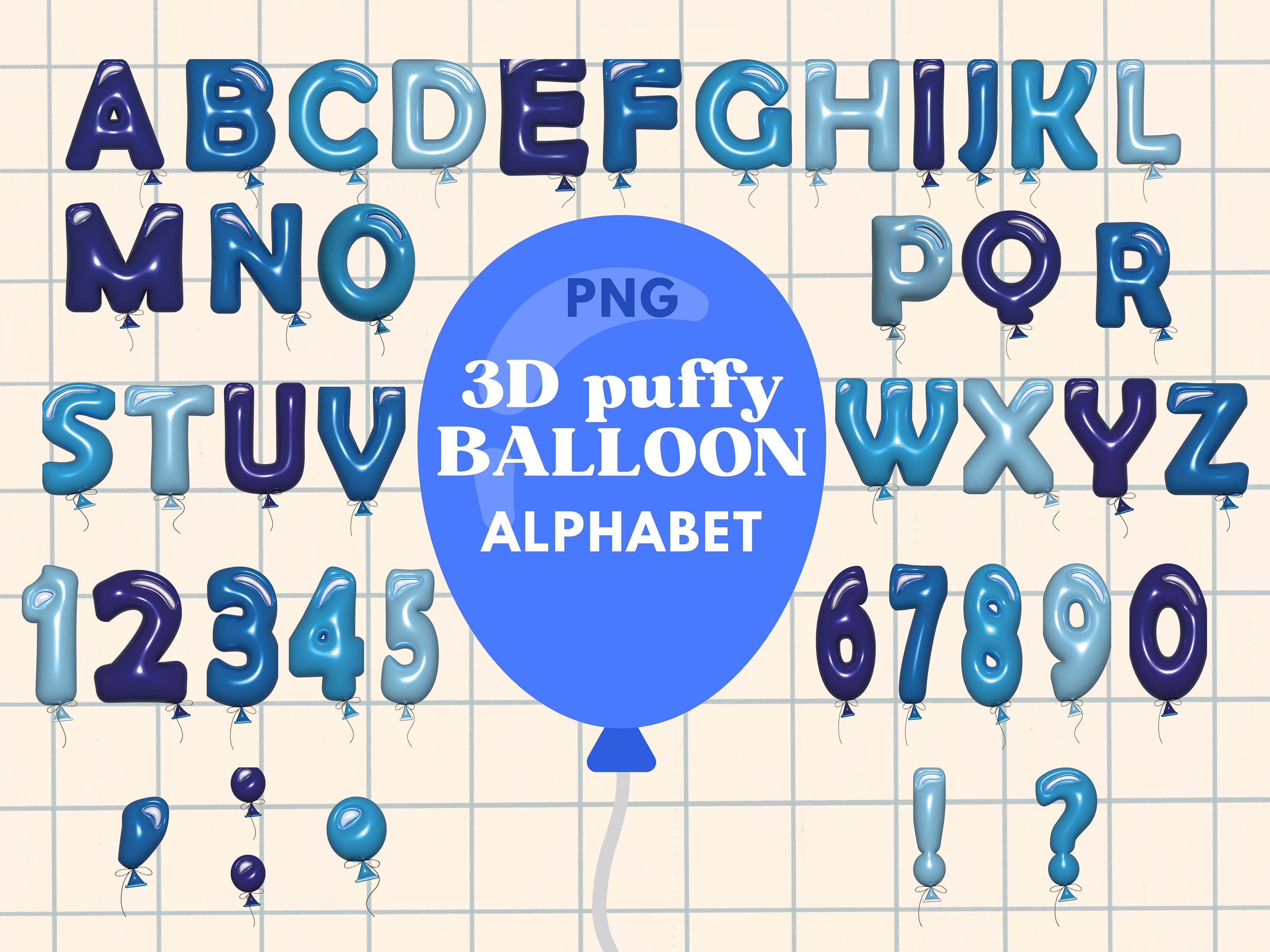 3D Puffy Blue Balloon Alphabet Letters and Numbers 3D - Etsy