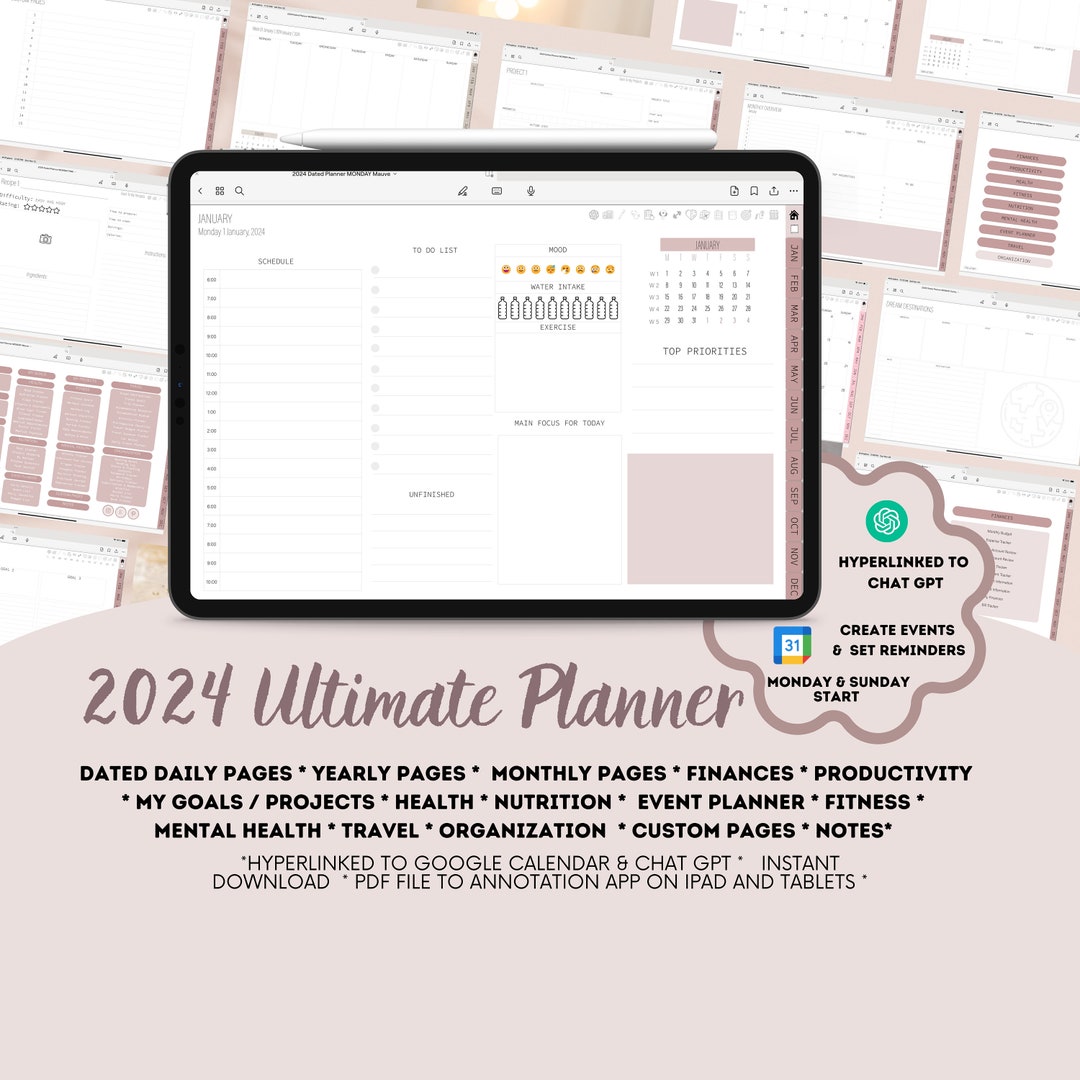2024 Dated Digital Planner With Reminders, 2024 Goodnotes Notability ...