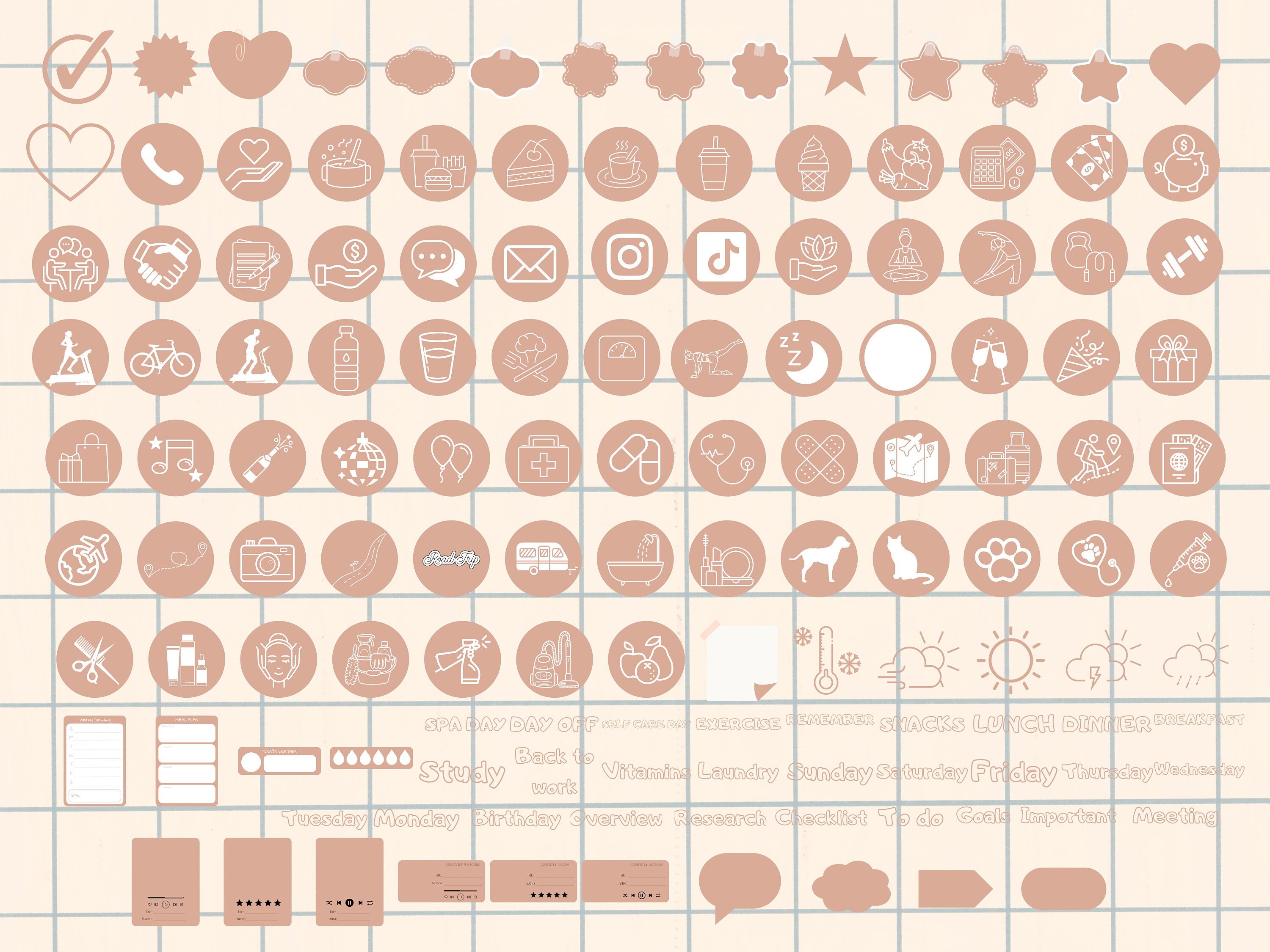 Digital Sticker Bundle, PNG Files for Digital Planner, Digital Icon ...