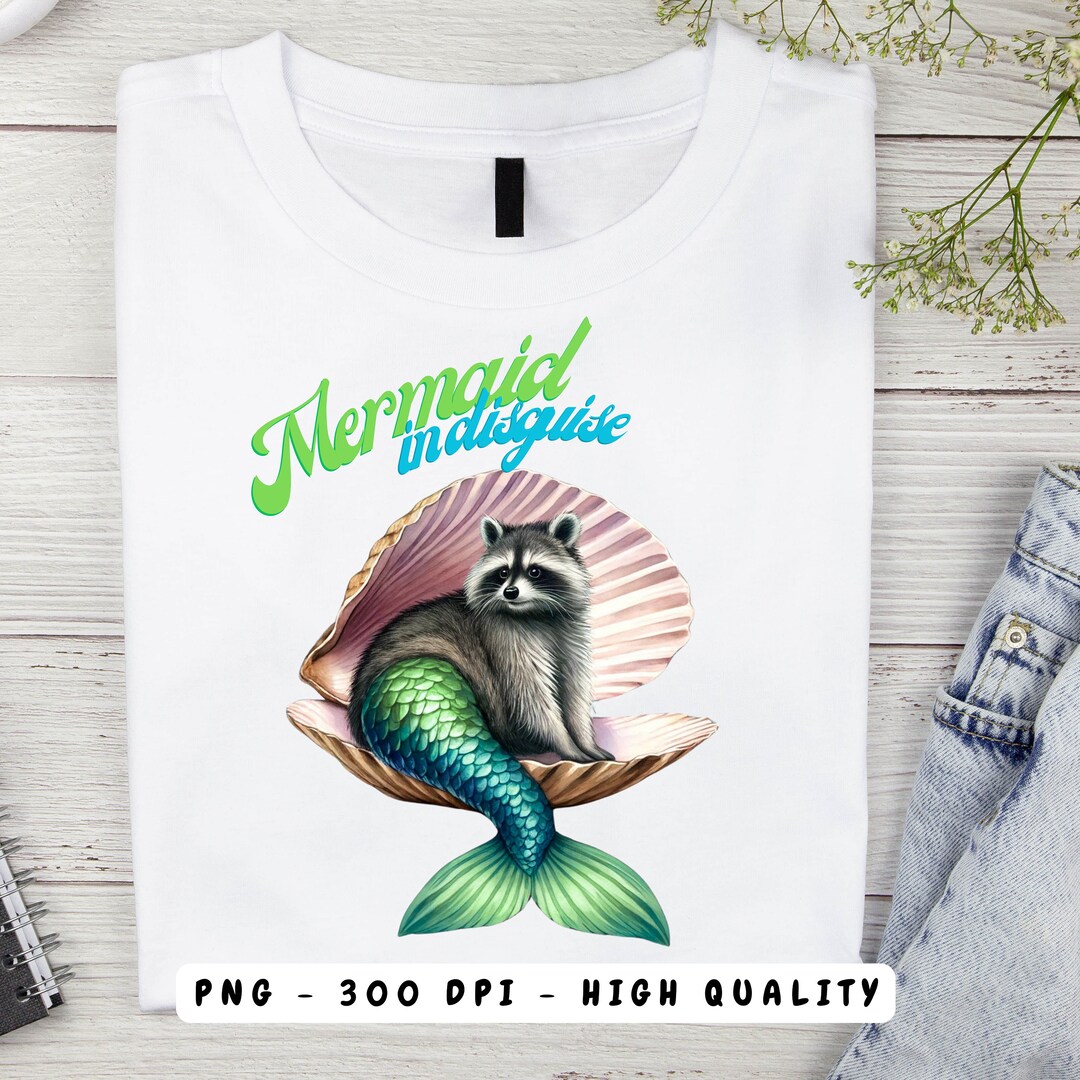 Mermaid Raccoon Png Funny Beach Design Feral Girl Summer Png Mermaid in ...