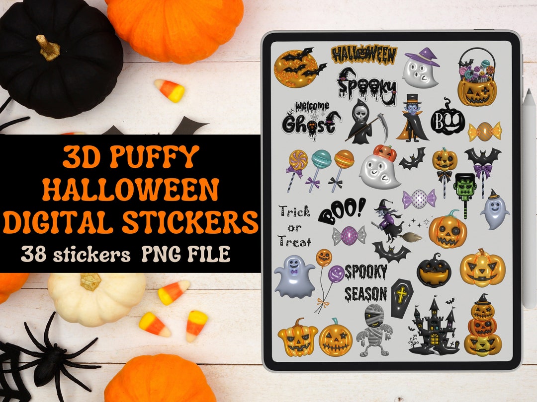 3D Puffy Halloween Digital Stickers Set, Spooky Sticker Sheet - Etsy