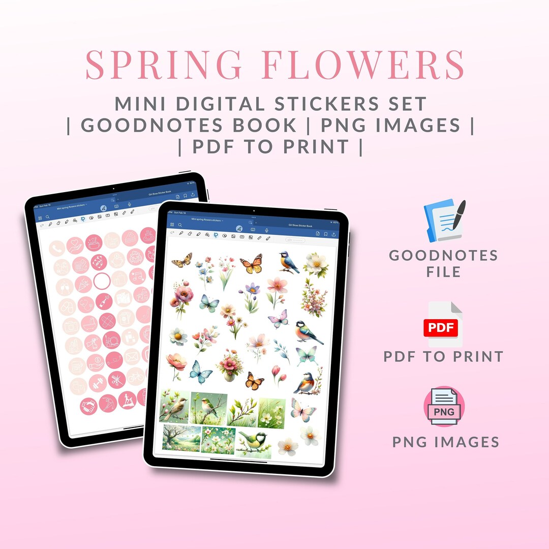 Digital Spring Flower Stickers Pack, Pre Cropped Floral Decals Set ...