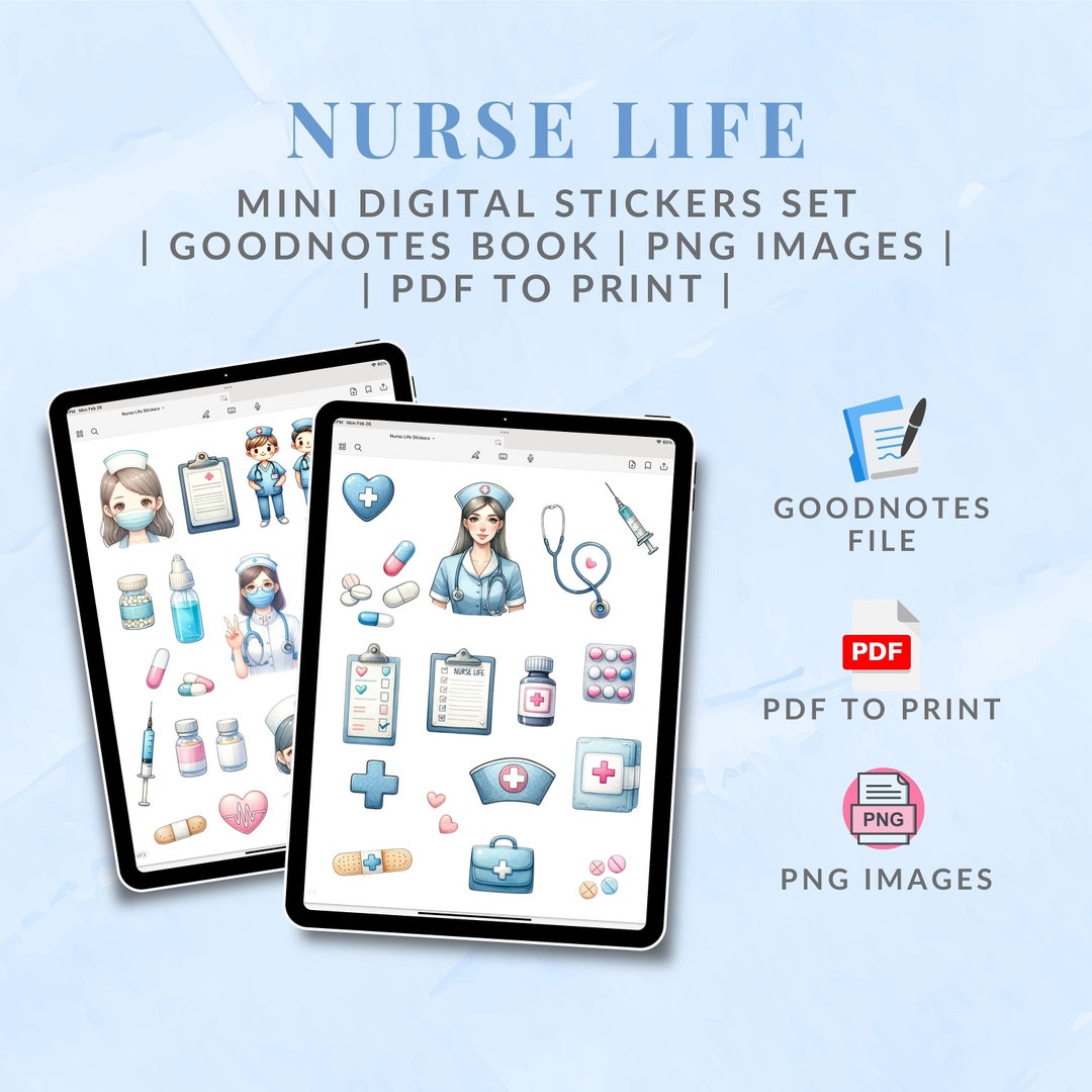 Nurse Life Digital Stickers for Goodnotes, Pre Cropped Ed Nurse Sticker ...