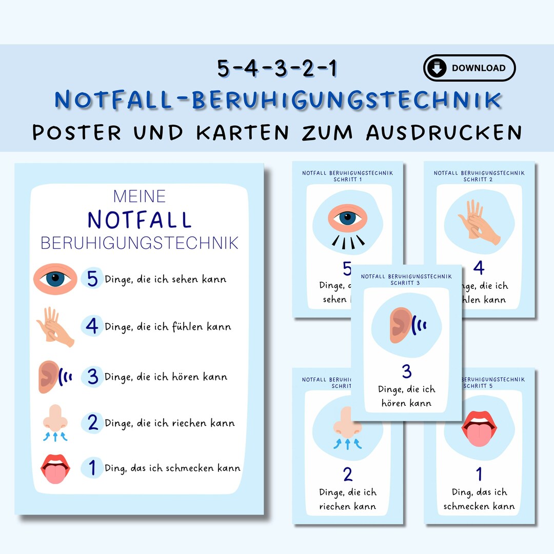 Calming Strategy 5-4-3-2-1 Poster + Cards Stabilization Technique ...
