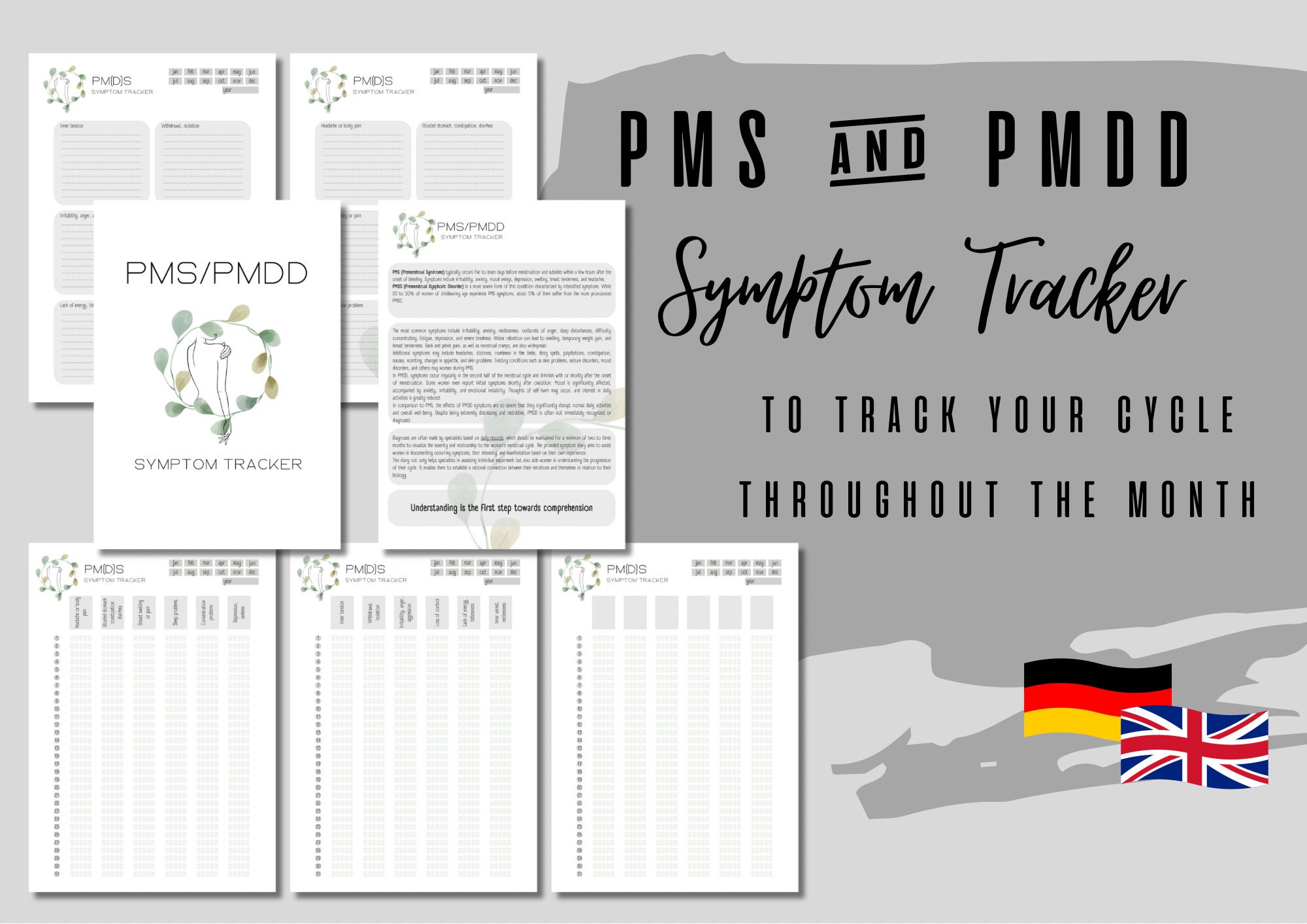 PMS PMDS PMDD Symptom Tracker, ADHD, Depression, Journal, Diary, Mood ...