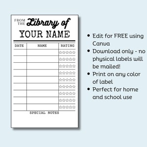 Personalized Book Labels - Custom Library Rating Tags, Canva Editable ...
