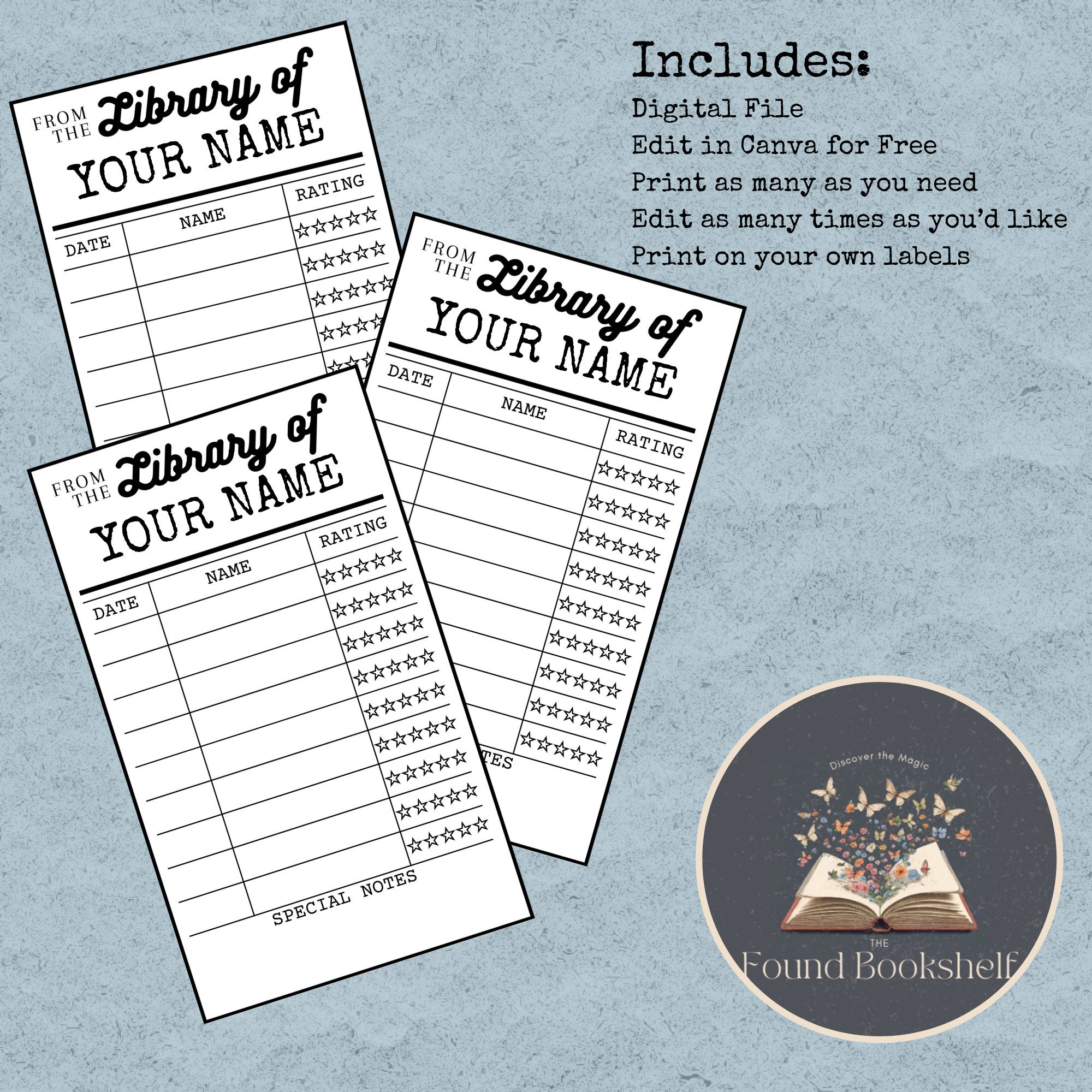 Personalized Book Labels - Custom Library Rating Tags, Canva Editable ...
