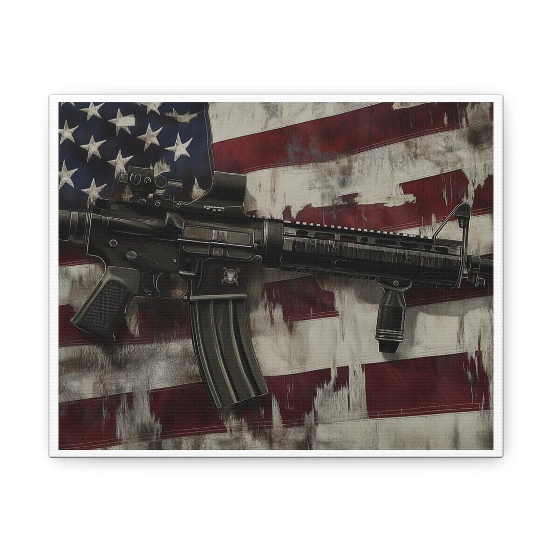 AR Style Rifle With Distressed Vintage American Flag Canvas no Frame - Etsy