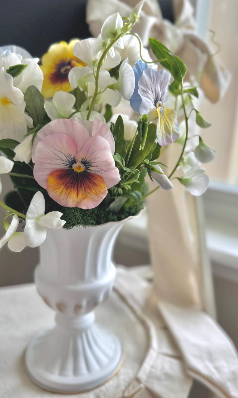 Pansy Flower Arrangement – Cold Porcelain Botanical Sculpture, White ...