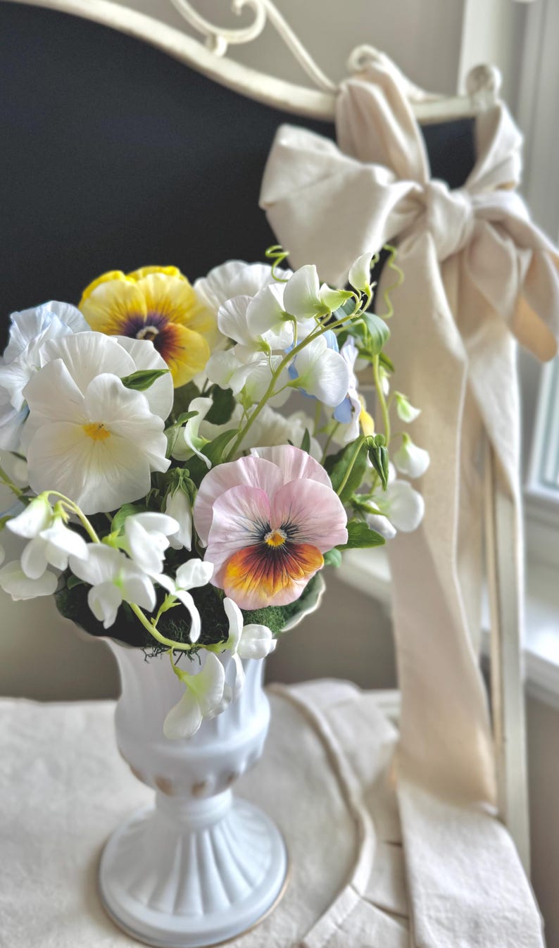 Pansy Flower Arrangement – Cold Porcelain Botanical Sculpture, White ...