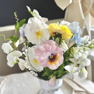 Pansy Flower Arrangement – Cold Porcelain Botanical Sculpture, White ...