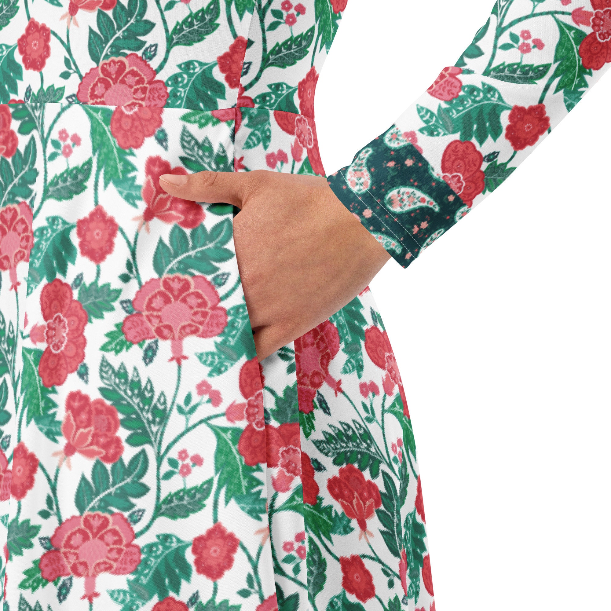 Floral Block Print Midi Dress, White Print Floral, Indian Block Print ...