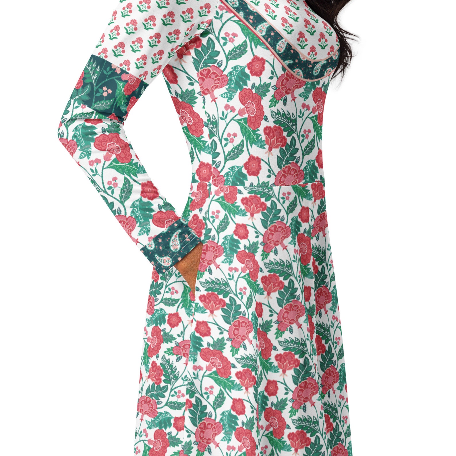 Floral Block Print Midi Dress, White Print Floral, Indian Block Print ...
