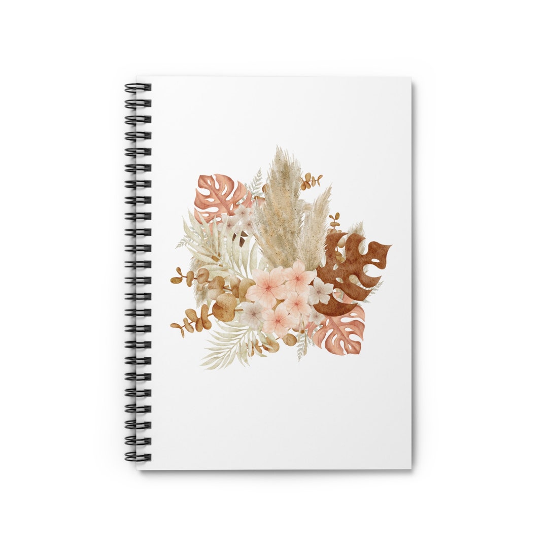 Beige Floral Spiral Notebook || Ruled Line || Boho Office Supplies ...