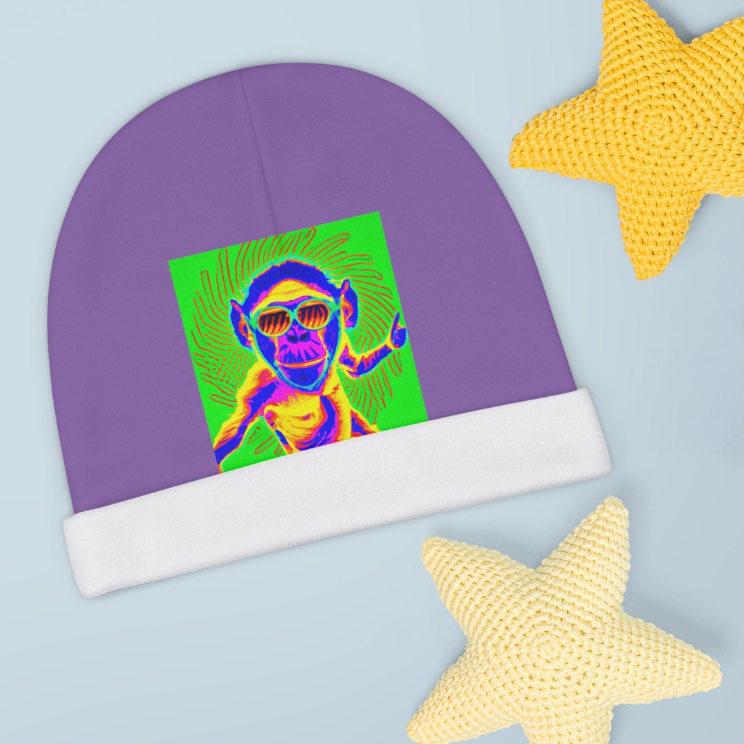 Baby Beanie (AOP). Monkey Vibe Retro. Cute. My Little Monkey. Peace ...