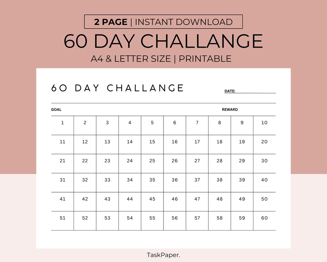 60 DAY CHALLANGE Habit Tracker Printable A4 & US Letter - Etsy
