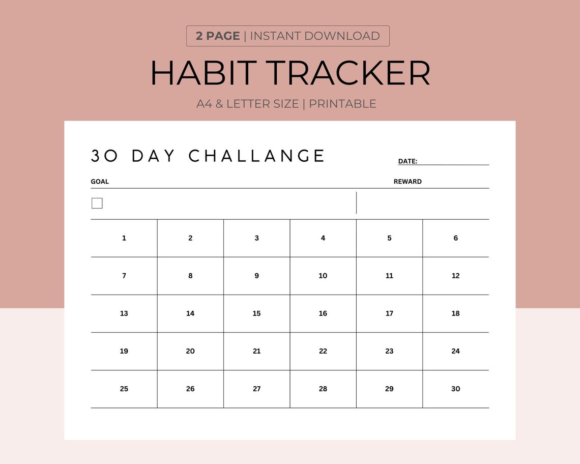 30 Day Habit Tracker PRINTABLE A4 & US Letter - Etsy