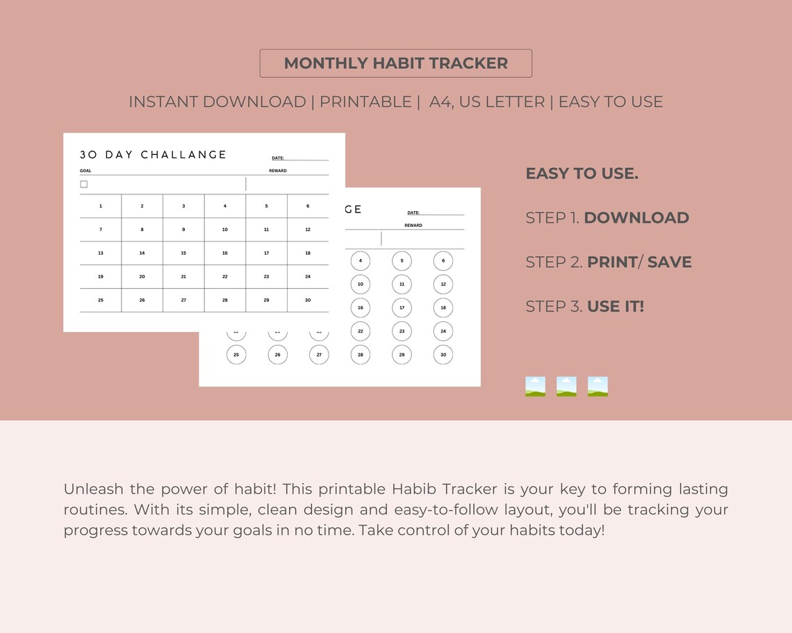30 Day Habit Tracker PRINTABLE A4 & US Letter - Etsy