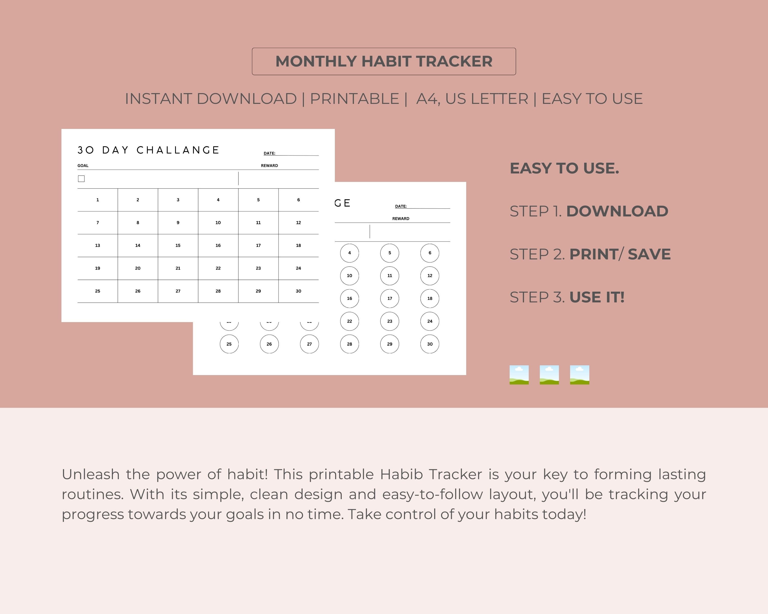 30 Day Habit Tracker PRINTABLE A4 & US Letter - Etsy