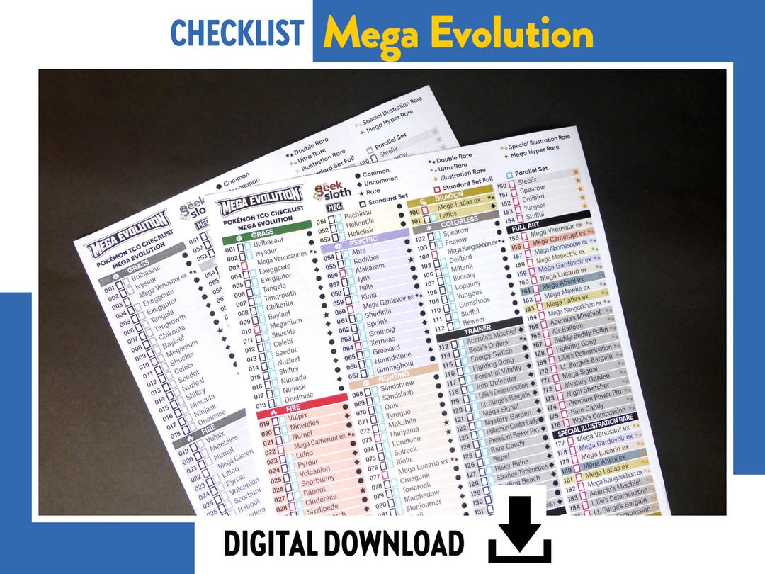 CARD CHECKLIST Mega Evolution - Pokémon Trading Card Game Album Binder ...